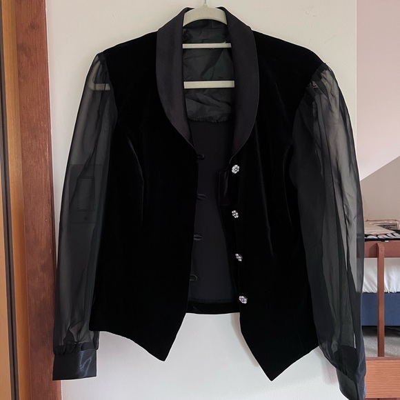 Jackets & Coats | Vintage Black Velvet Blazer With Sheer Long Sleeves ...
